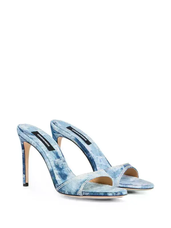 Dsquared2 Bleached Denim Monogram Stiletto Heeled Mules