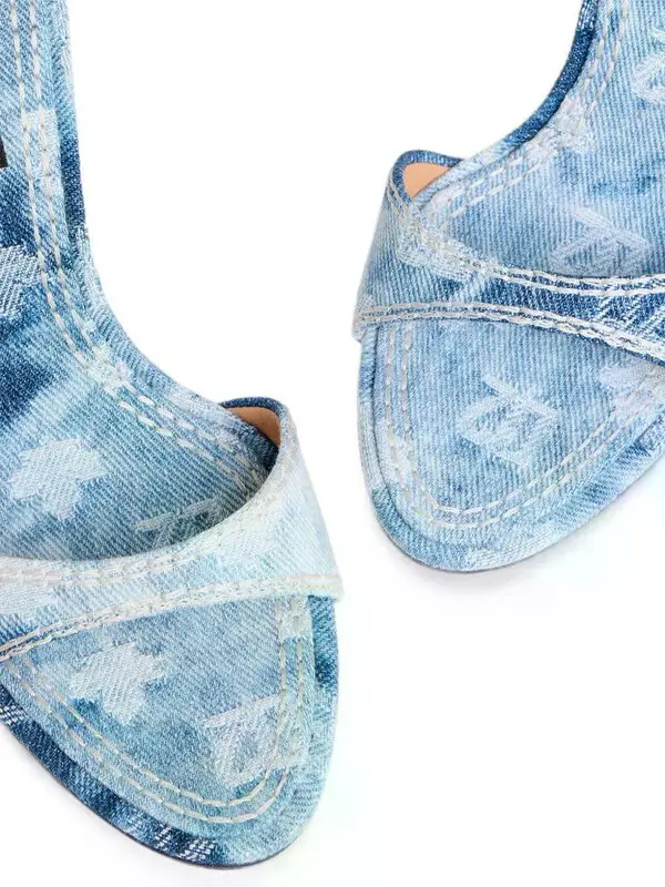 Dsquared2 Bleached Denim Monogram Stiletto Heeled Mules