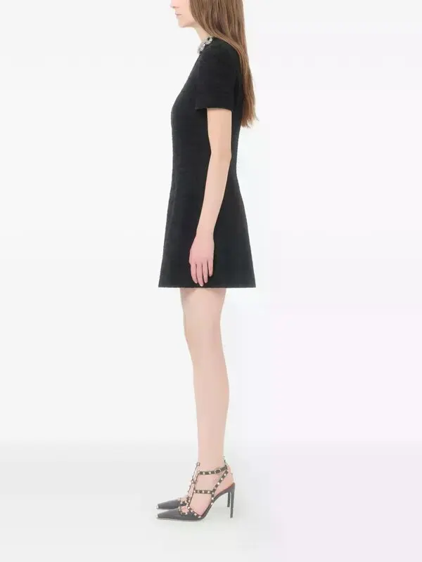 Valentino Garavani Embroidered Crinkle Cotton Tweed A-line Dress