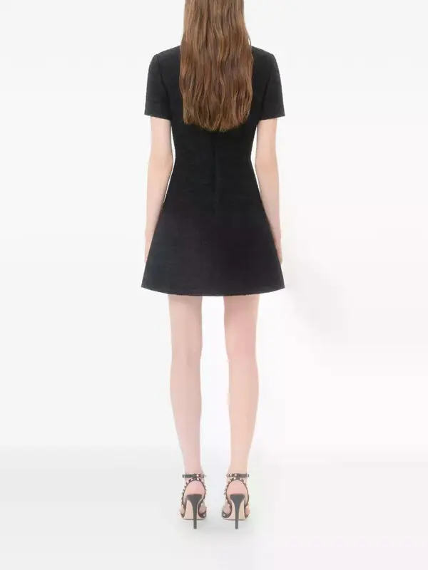 Valentino Garavani Embroidered Crinkle Cotton Tweed A-line Dress