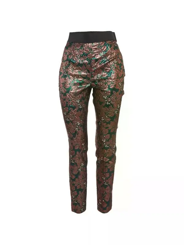 Dolce & Gabbana Green Flower Jacquard Trousers - Brown