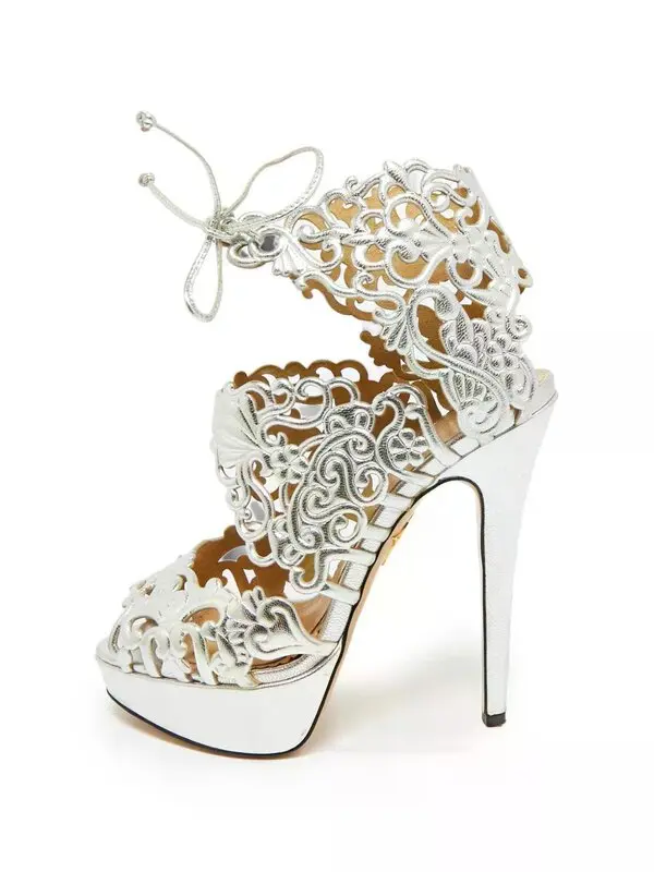 CHARLOTTE OLYMPIA Belinda Laser-cut Platform Sandals - Silver