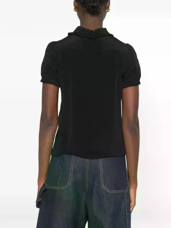 N°21 Ruffled-trim Short Sleeve Blouse - Black
