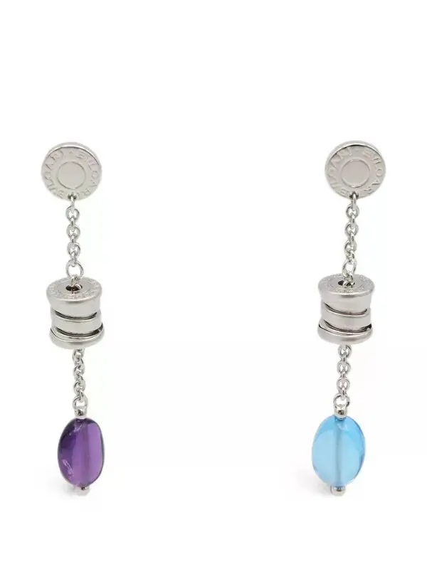 BVLGARI 18k White Gold Amethyst And Blue Topaz B.zero1 Earrings - Silver