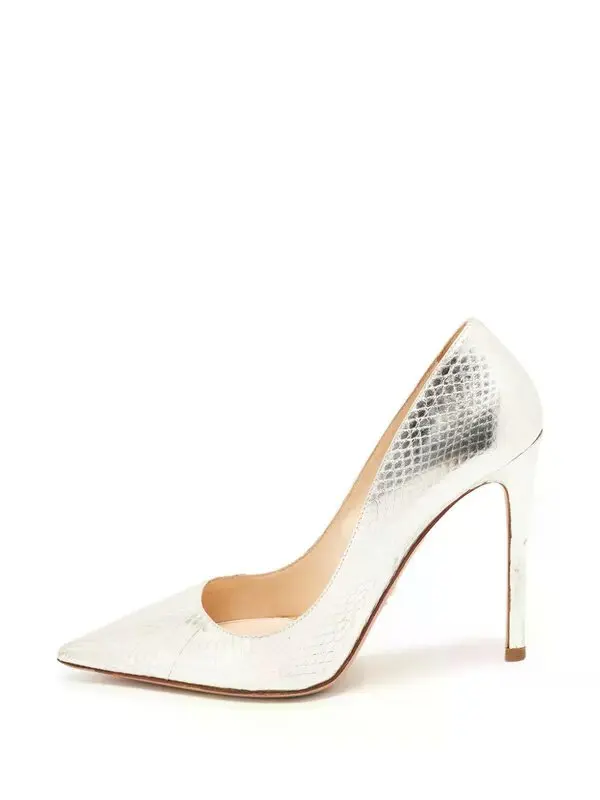 Prada Snakeskin-embossed Stiletto Pumps - Silver