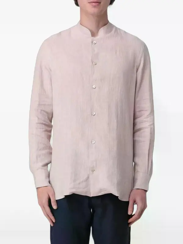 Eleventy Band-collar Linen Shirt