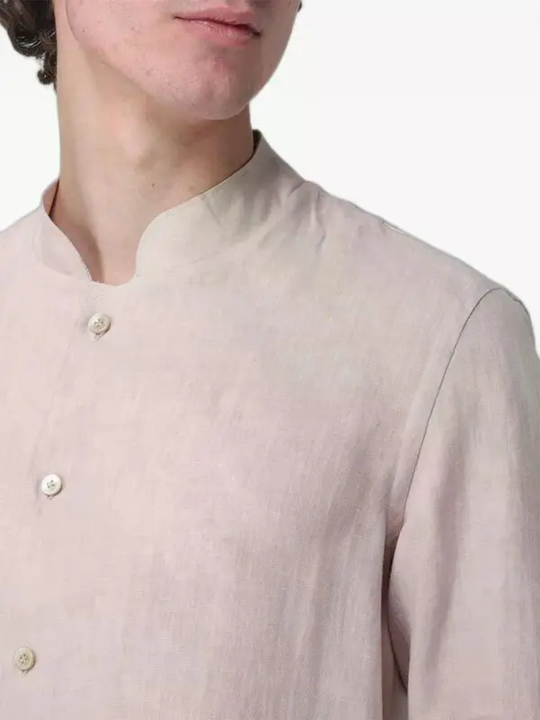 Eleventy Band-collar Linen Shirt