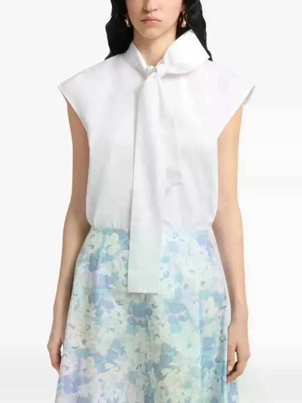 Marni Sleeveless Tie-neck Blouse With Pussy-bow Collar - White