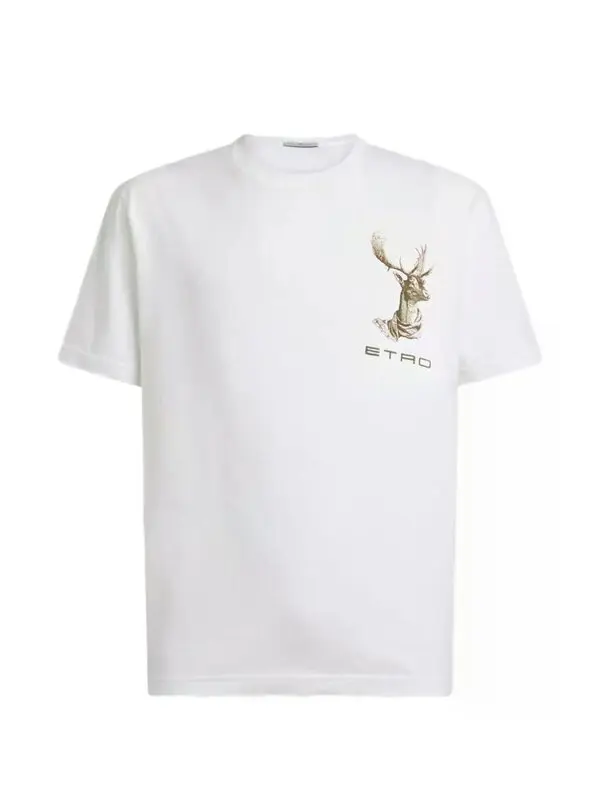 Etro Cotton-jersey T-shirt With -embroidery And Moose-print