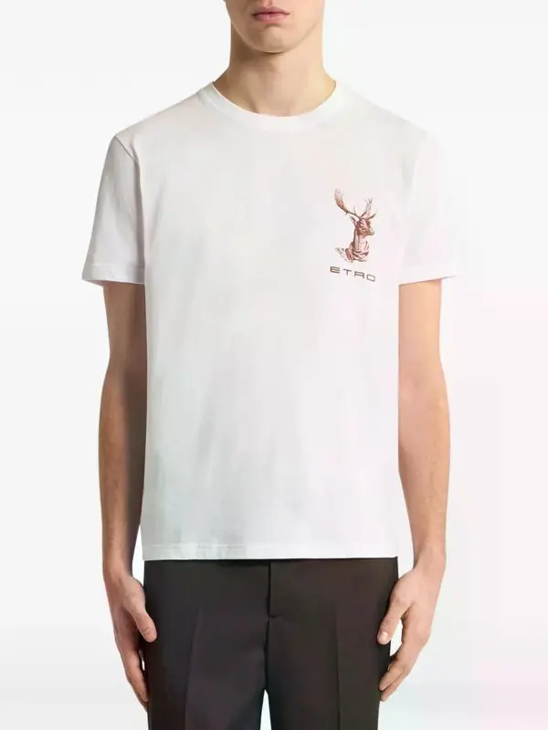 Etro Cotton-jersey T-shirt With -embroidery And Moose-print