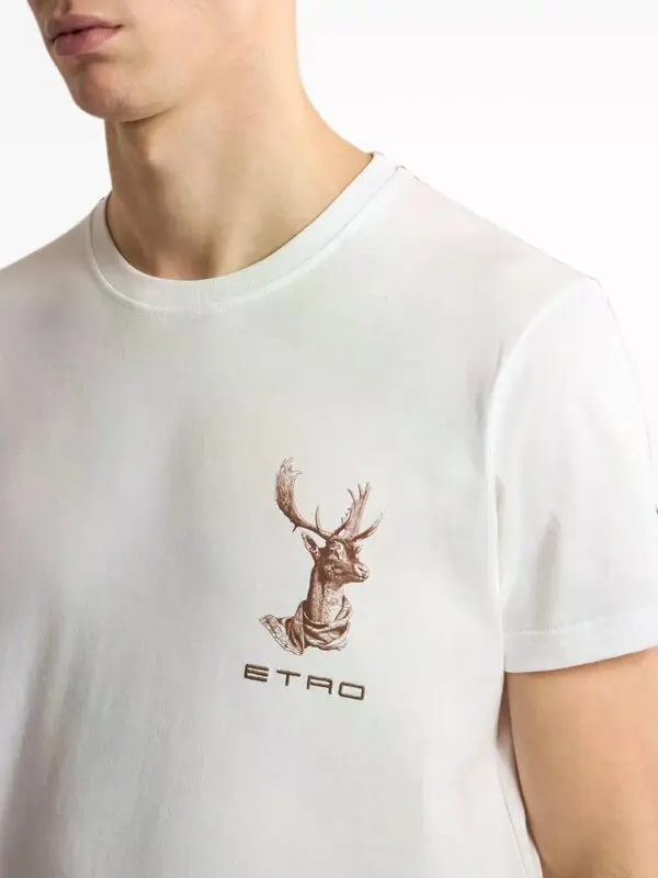 Etro Cotton-jersey T-shirt With -embroidery And Moose-print