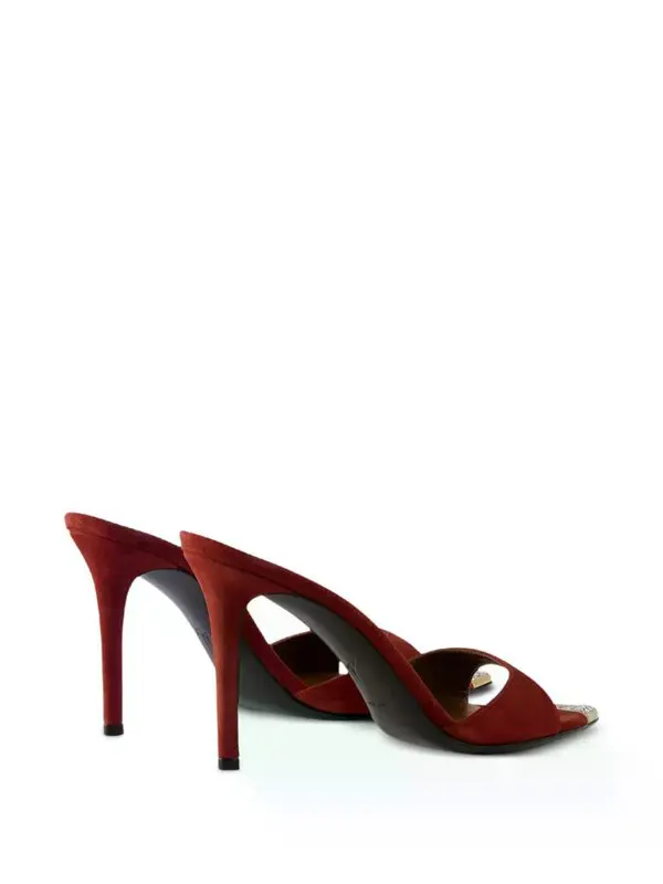 GIUSEPPE ZANOTTI Pointed Suede Mules With Embellished Metal Cap Toe - Red