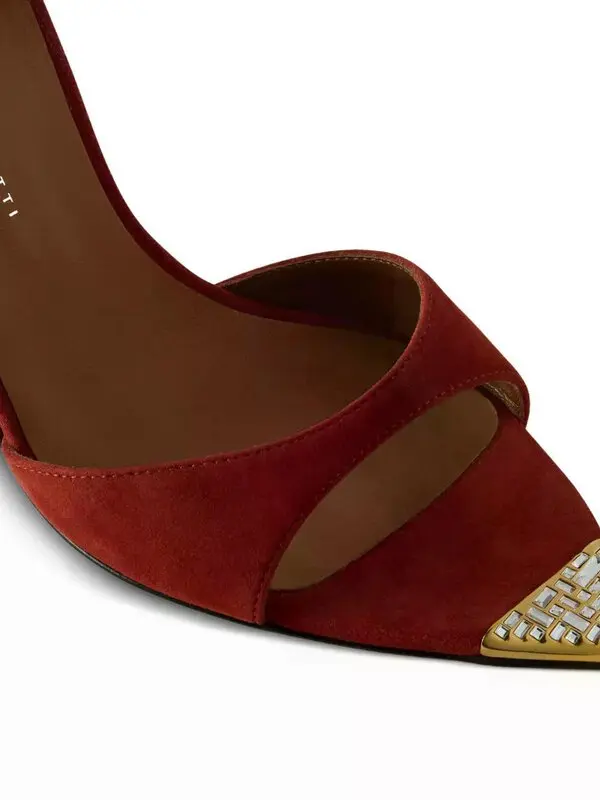 GIUSEPPE ZANOTTI Pointed Suede Mules With Embellished Metal Cap Toe - Red