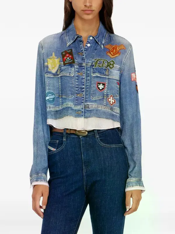 DIESEL® Cropped Satin Shirt With Trompe-l’oeil Print