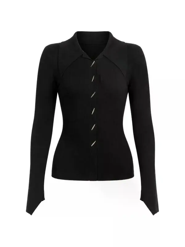 GRACE LING Ribbed Knit Angular Collar Shirt