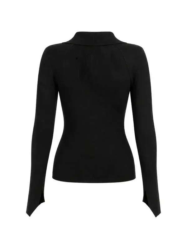 GRACE LING Ribbed Knit Angular Collar Shirt