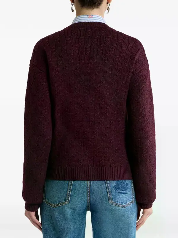 Etro Cropped Cable-knit Sweater With Peacock Embroidery - Red