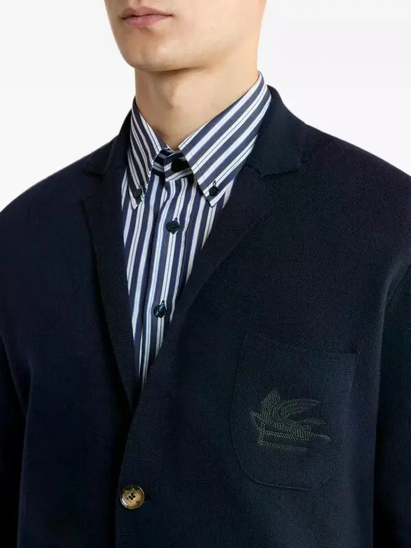 Etro Single-breasted Wool Blend Jacket With Embroidered Logo