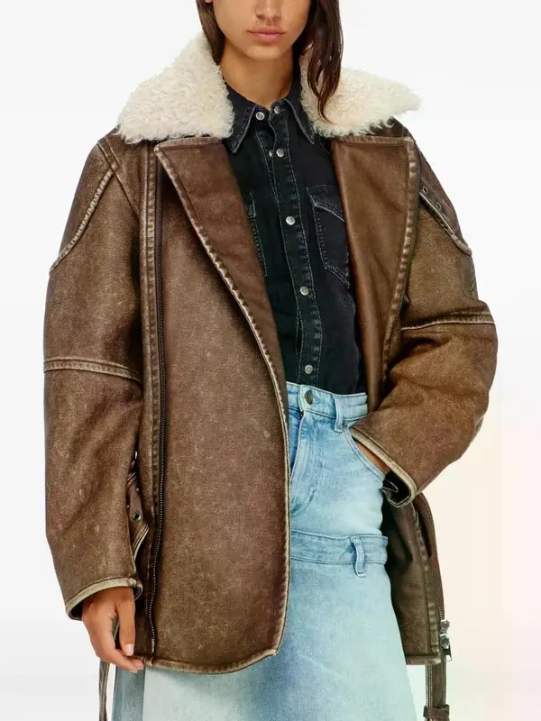 DIESEL® Double-breasted Aviator-biker Coat With Removable Fur Collar