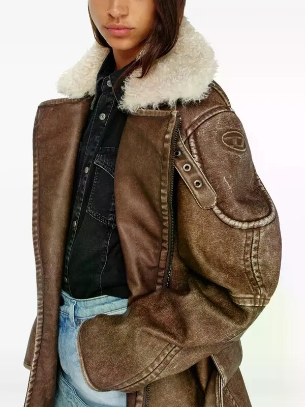 DIESEL® Double-breasted Aviator-biker Coat With Removable Fur Collar