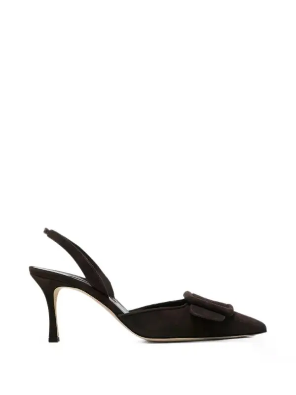 Manolo Blahnik Maysli Buckle Detail Slingback Pumps - Brown