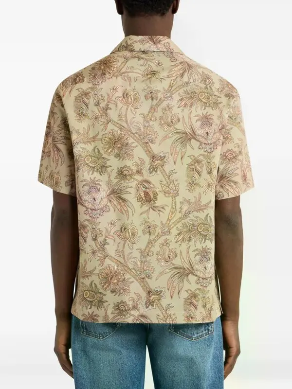 Etro Bowling Shirt In Cotton Satin With Floral Paisley Motif - Neutrals