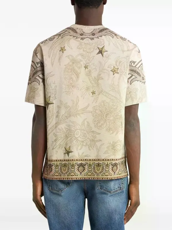 Etro Cotton-jersey T-shirt With Placed Pegaso-print - Neutrals