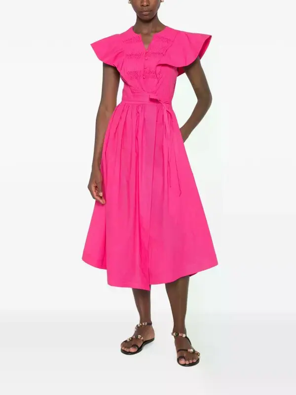 MII Lea Ruffled-sleeve Midi Dress