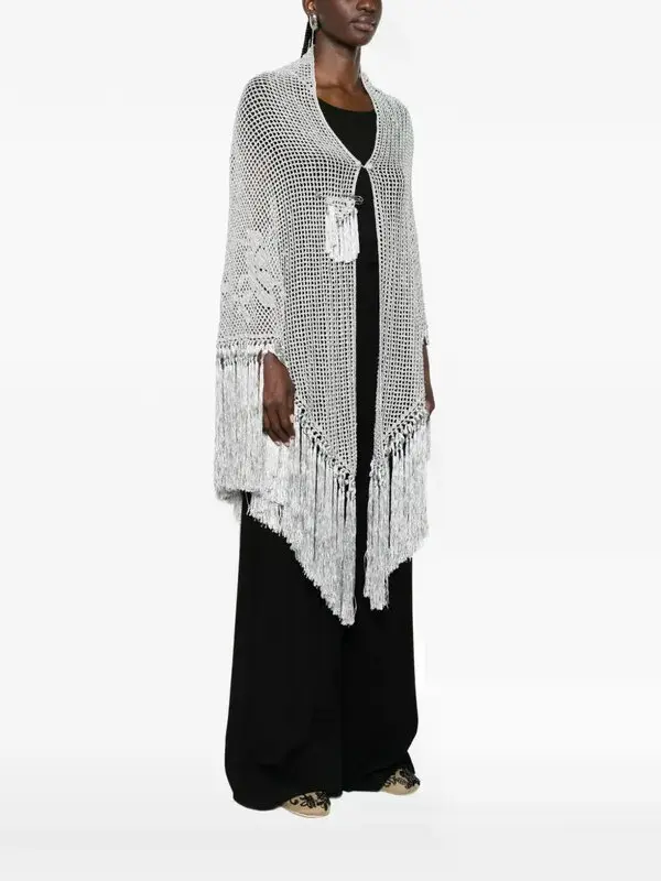 CHIARA IS Crochet-knit Poncho With Fringed Trim