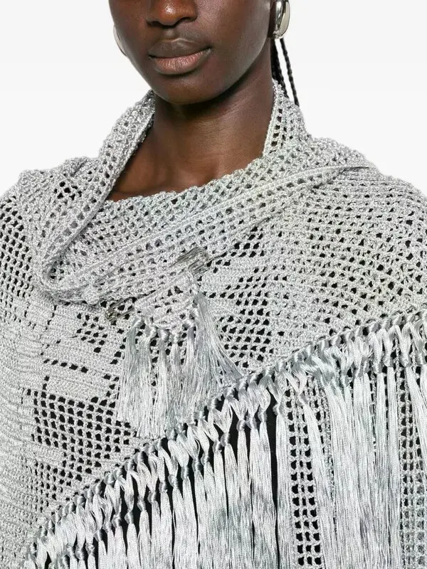 CHIARA IS Crochet-knit Poncho With Fringed Trim
