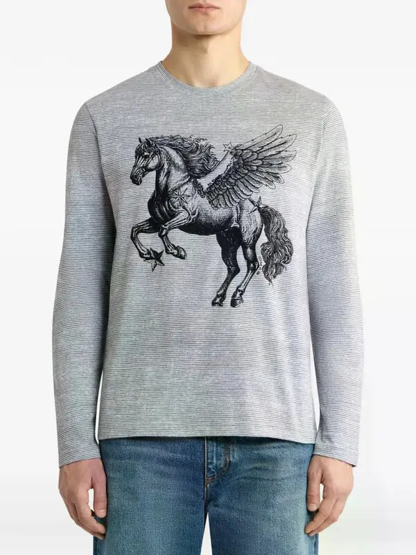 Etro Long-sleeved Cotton Sweater With Pegaso Print