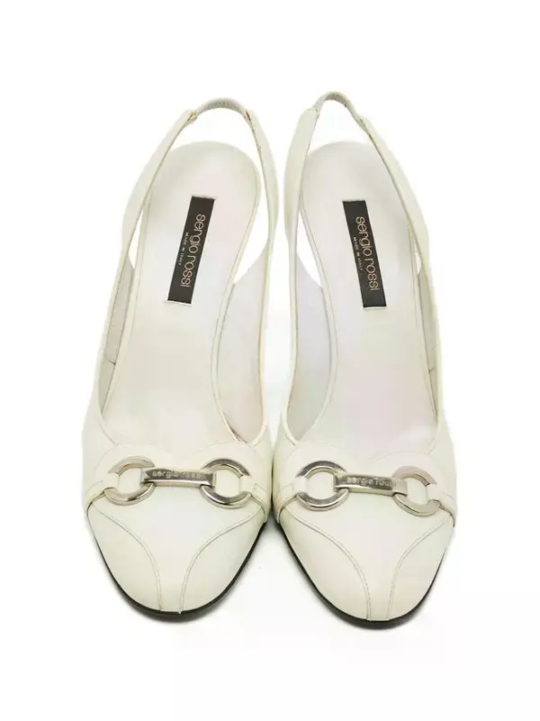 SERGIO ROSSI White Leather Pointed Toe Slingback Pumps