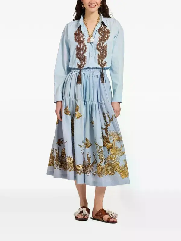 La DoubleJ Gala Tiered Midi Skirt In Oceania Placée - Blue