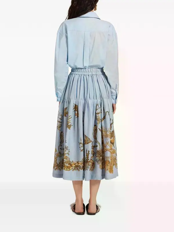 La DoubleJ Gala Tiered Midi Skirt In Oceania Placée - Blue