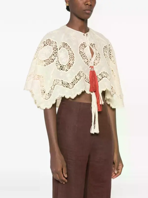 Johanna Ortiz Floral Embroidered Tassel Detail Blouse