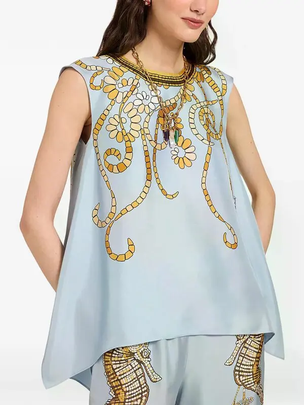 La DoubleJ San Carlo Silk Twill Top In Oceania Print