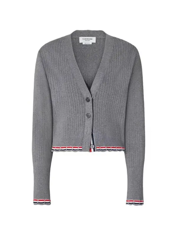 Thom Browne Pointelle Rib-stitch Cardigan - Grey