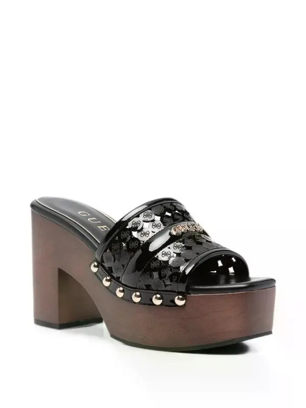 Guess Logo Plaque Studded Platform Sandals