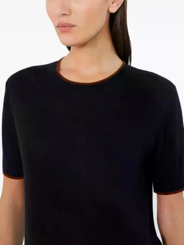 Max Mara Fine Knit Contrast Trim T-shirt - Blue