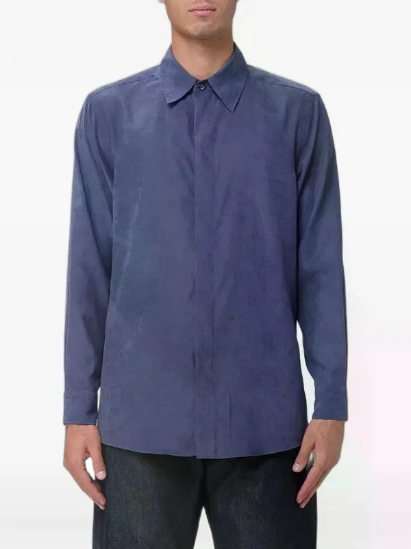 Emporio Armani Concealed-fastening Long-sleeve Shirt - Blue