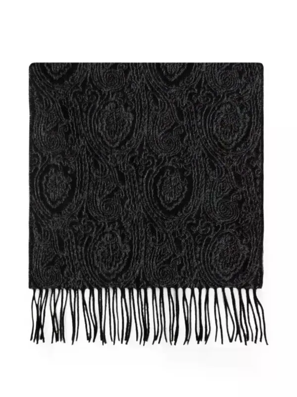 Etro Paisley-jacquard Fringed Scarf - Black