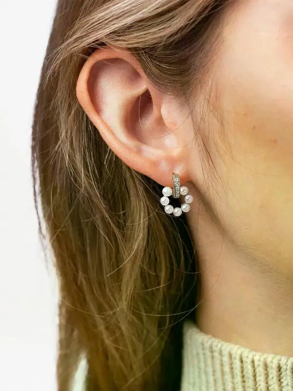 Yoko London 18kt White Gold Akoya Pearl And Diamond Hoop Earrings - Silver