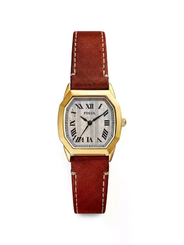 Fossil Harlow 28mm Octagonal Watch With Brown Leather Strap - Neutrals