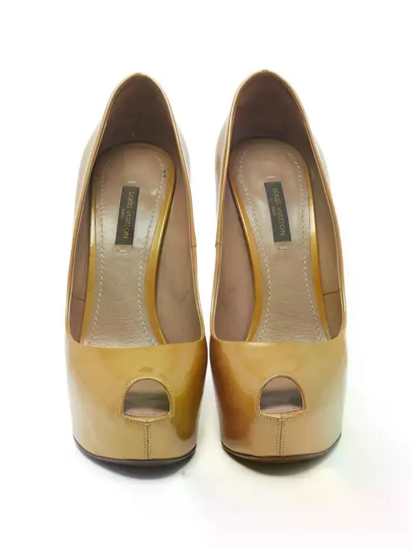 LOUIS VUITTON Patent Leather Peep-toe Platform Stiletto Pumps - Gold