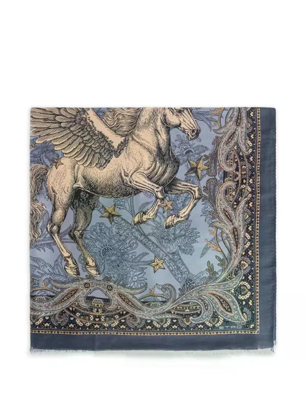 Etro Pegasus Paisley-print Scarf - Blue