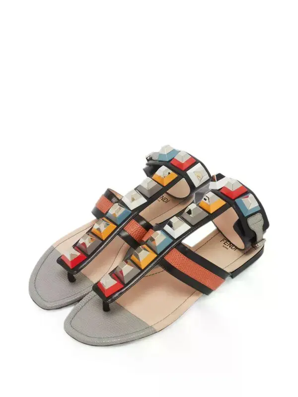 Fendi Stud-embellished Leather And Fabric Sandals