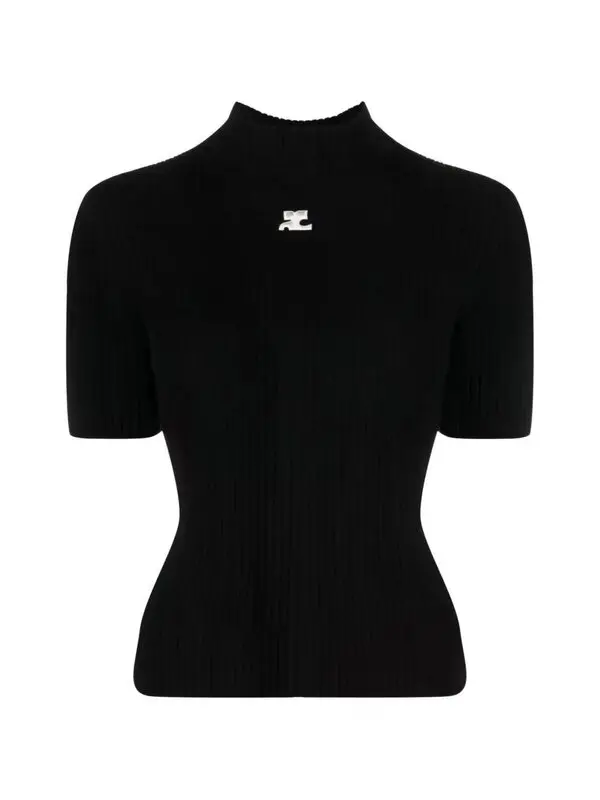 COURREGES Reedition Ribbed Knit High Neck T-shirt - Black