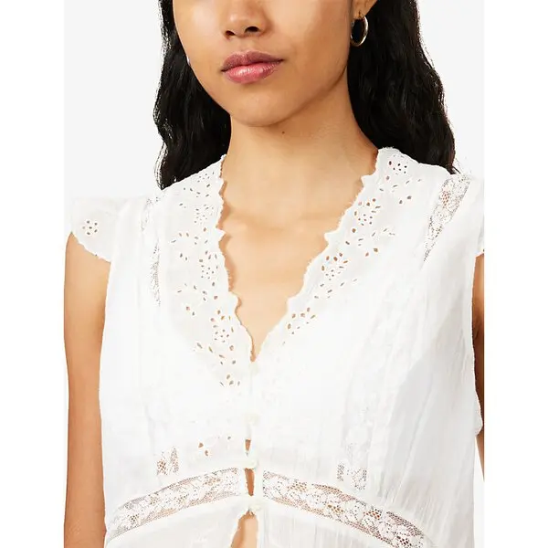 Free People Embroidered Cotton Top - Ivory
