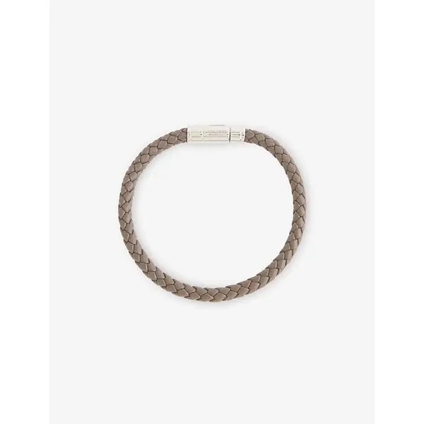 TOM FORD Woven Tubular Leather Bracelet - Grey