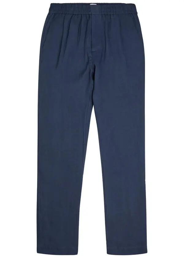 Sunspel Tapered-leg Linen Trousers - Navy
